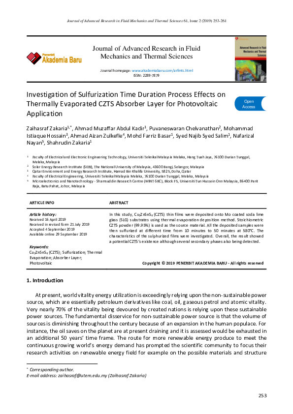 (PDF) Investigation of Sulfurization Time Duration Process Effects on ...