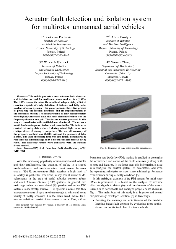 Pdf Actuator Fault Detection And Isolation System For Multirotor Unmanned Aerial Vehicles