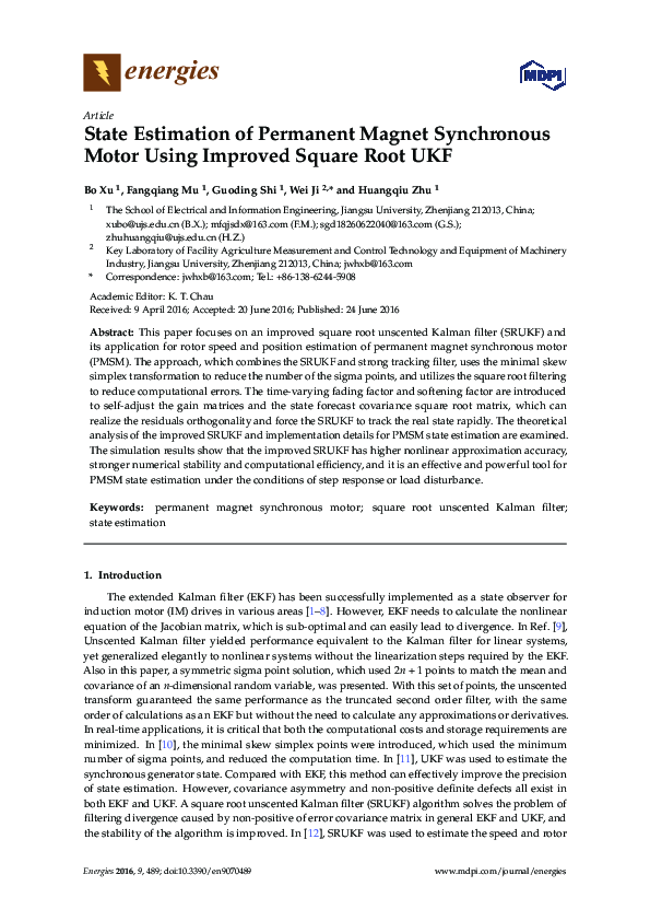 Pdf State Estimation Of Permanent Magnet Synchronous Motor Using Improved Square Root Ukf