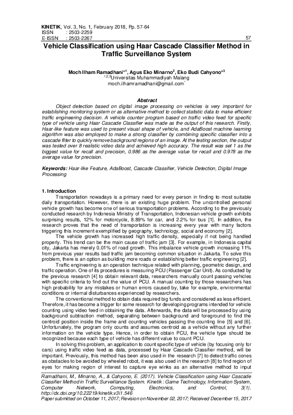Pdf Vehicle Classification Using Haar Cascade Classifier Method In