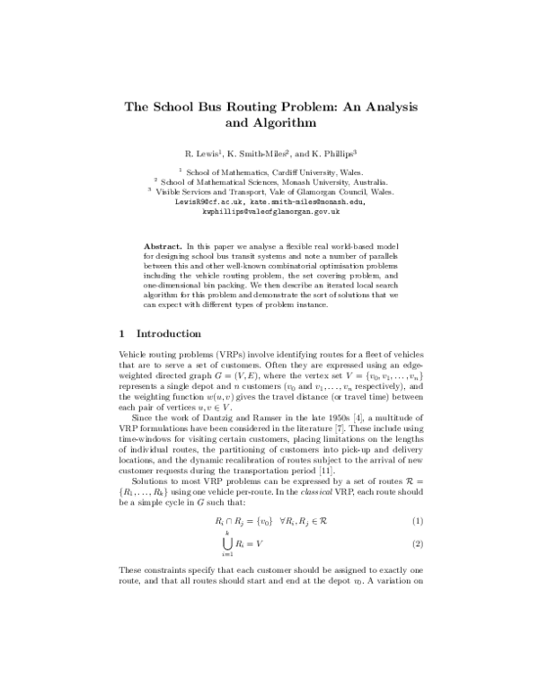 Pdf The School Bus Routing Problem An Analysis And Algorithm
