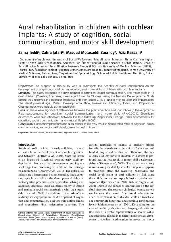 (PDF) Aural rehabilitation in children with cochlear implants: A study ...