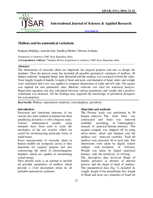 (PDF) Malleus and its anatomical variations