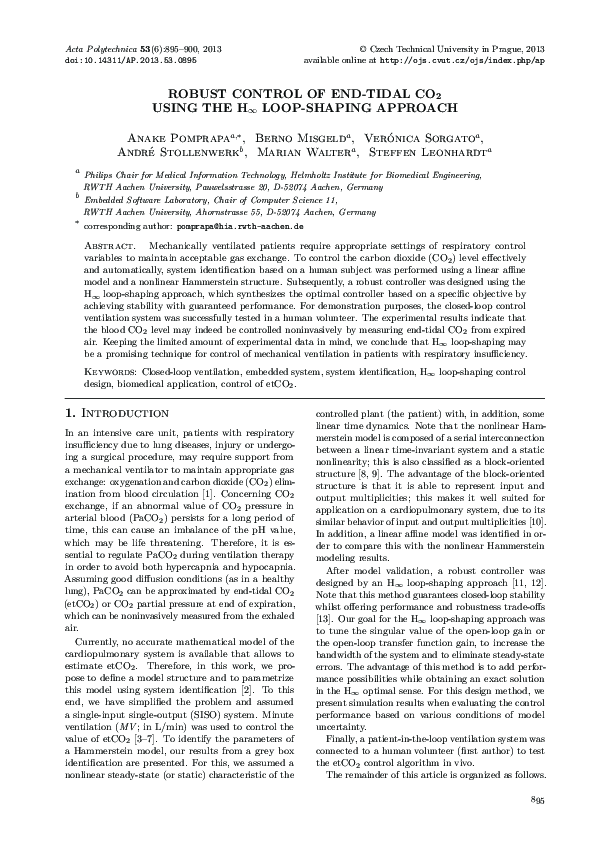 (PDF) Robust Control of End-Tidal Co₂ Using the H∞ Loop-Shaping Approach | Anake Pomprapa ...
