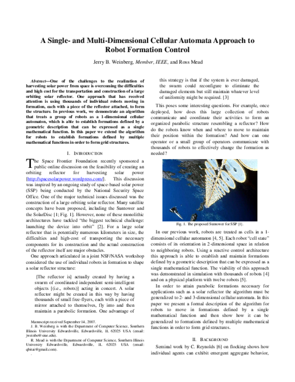 (PDF) A Single-and Multi-Dimensional Cellular Automata Approach to Robot Formation Control
