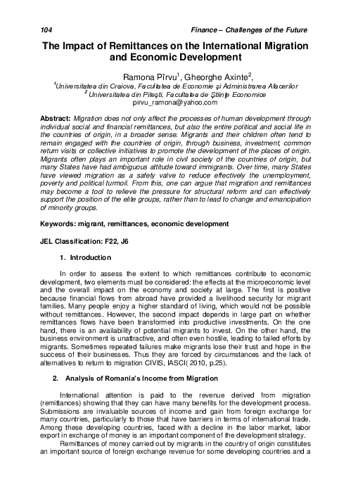 (PDF) The Impact of Remittances on the International Migration and Economic Development