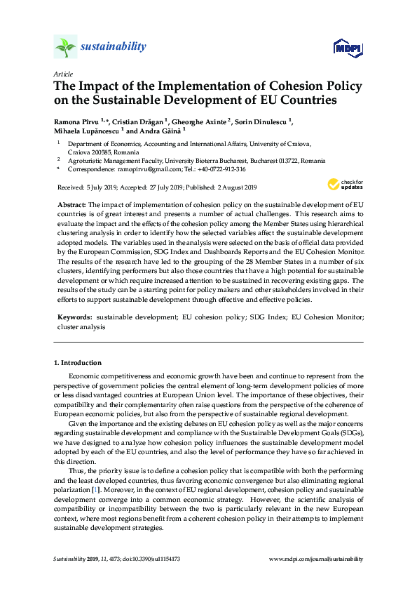 (PDF) The Impact of the Implementation of Cohesion Policy on the Sustainable Development of EU ...