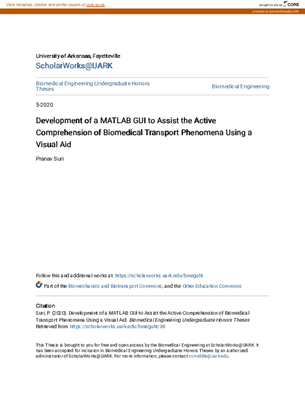(PDF) Development of a MATLAB GUI to Assist the Active Comprehension of Biomedical Transport ...