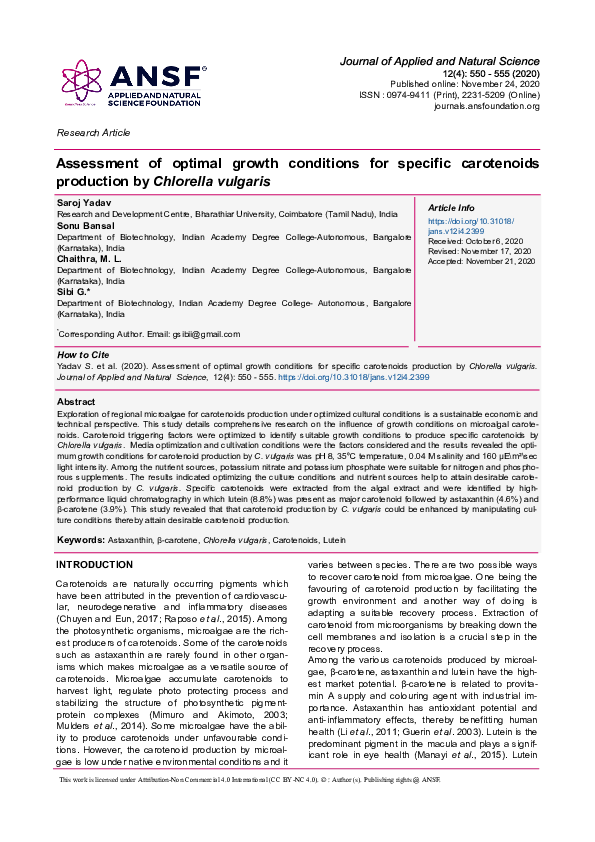 (PDF) Assessment of optimal growth conditions for specific carotenoids ...