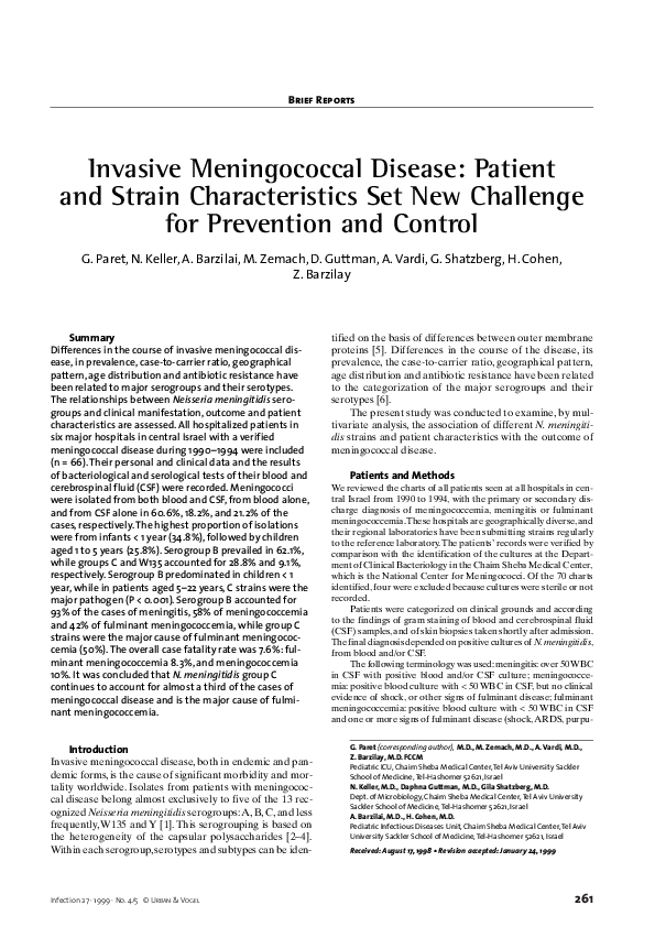 (PDF) Invasive Meningococcal Disease: Patient and Strain ...