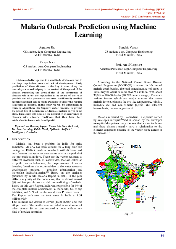 Pdf Malaria Outbreak Prediction Using Machine Learning