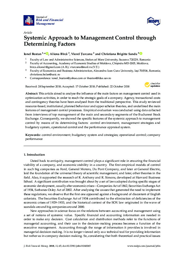 (PDF) Systemic Approach to Management Control through Determining Factors