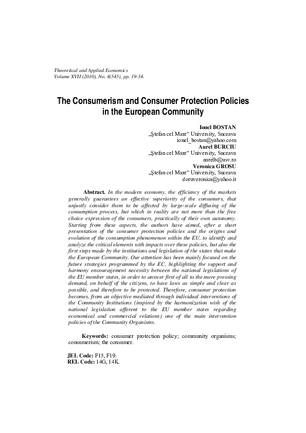 (PDF) The Consumerism and Consumer Protection Policies In the European ...