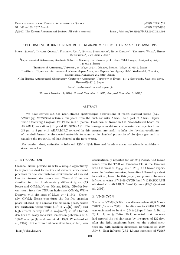 (PDF) Spectral Evolution of Novae in the Near-Infrared Based on Akari ...