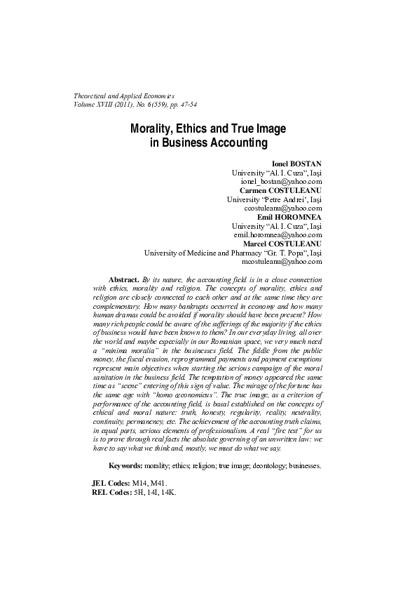 (PDF) Morality, Ethics and True Image in Business Accounting