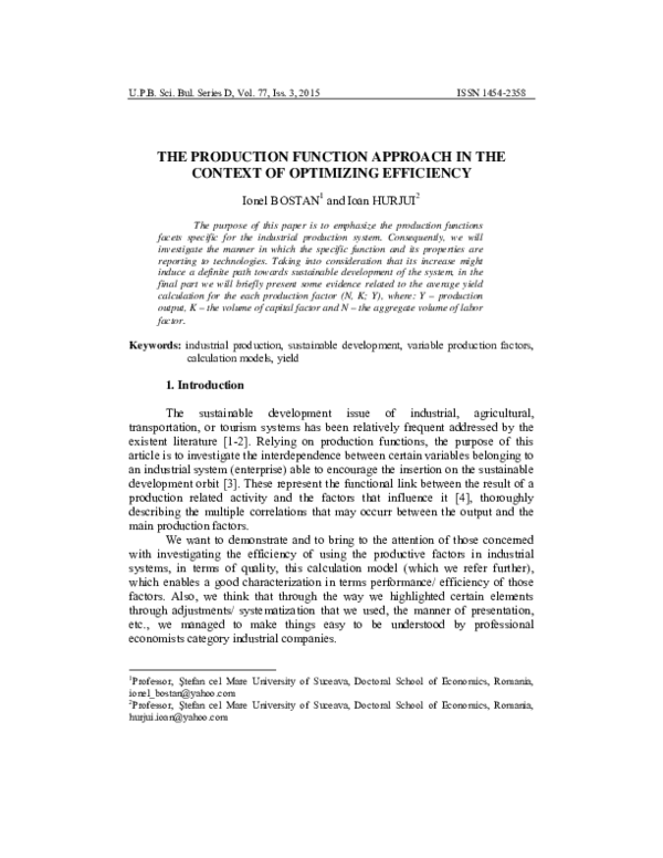 (PDF) The Production Function Approach in the Context of Optimizing ...