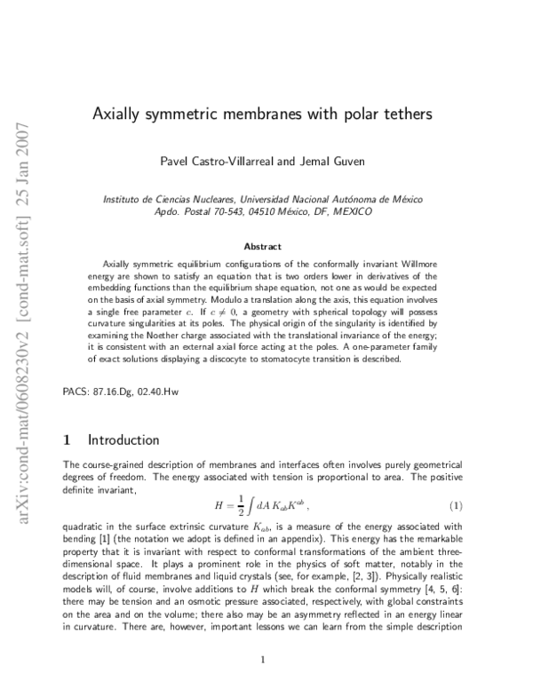 (PDF) Axially symmetric membranes with polar tethers