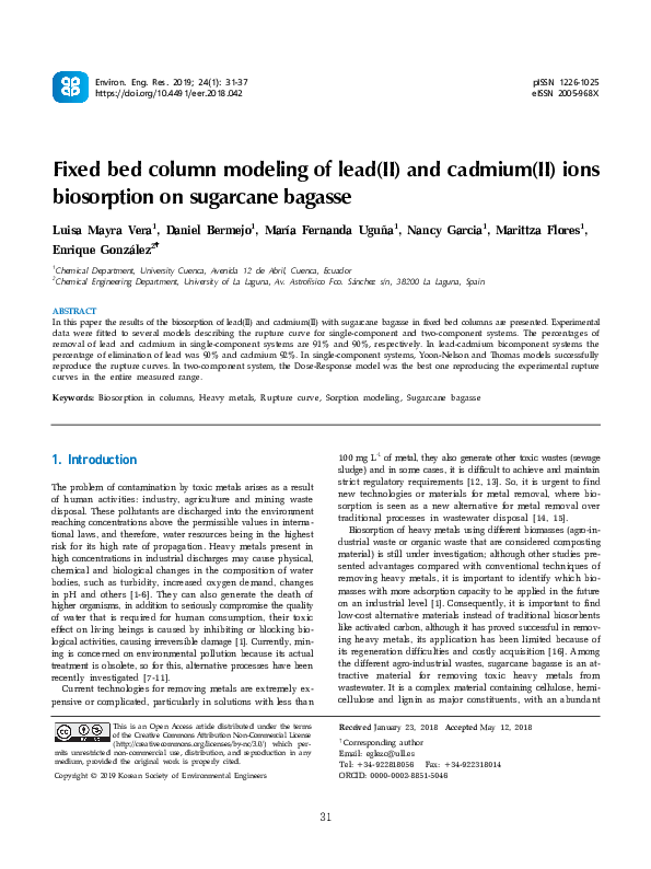 (PDF) Fixed bed column modeling of lead(II) and cadmium(II) ions ...