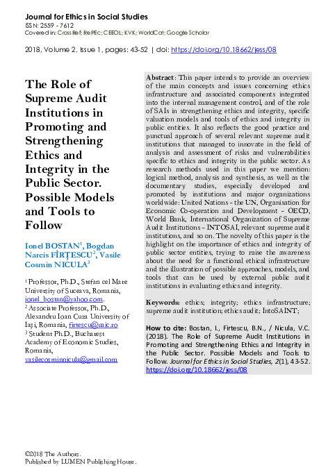 (PDF) The Role of Supreme Audit Institutions in Promoting and Strengthening Ethics and Integrity ...