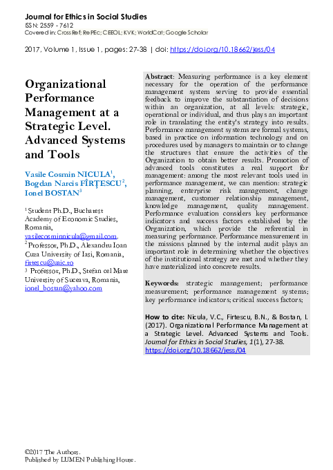 (PDF) Organizational Performance Management at a Strategic Level ...