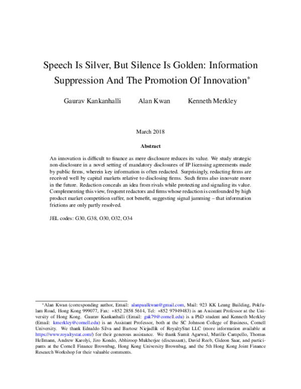 (PDF) Speech Is Silver, but Silence Is Golden: Information Supression ...