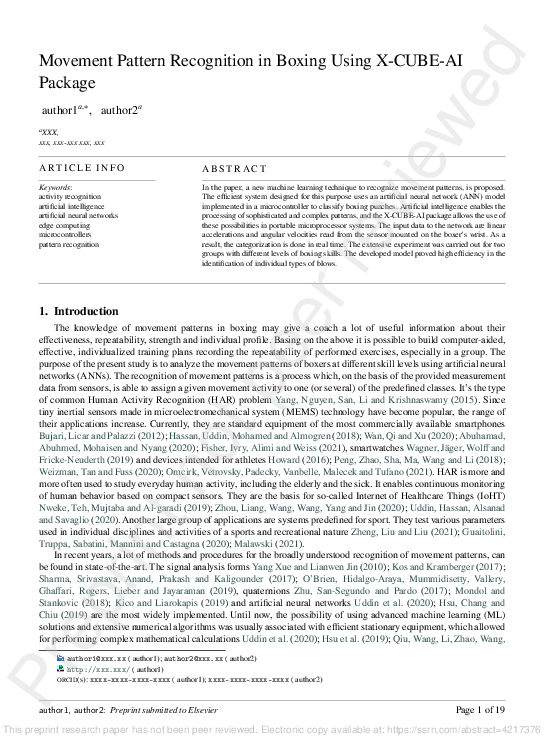 (PDF) Movement Pattern Recognition in Boxing Using X-CUBE-AI Package