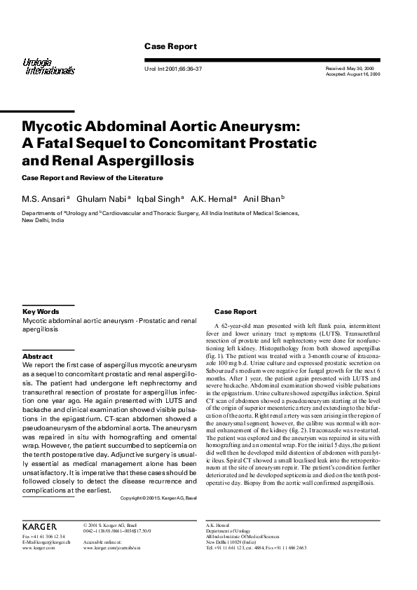 (PDF) Mycotic Abdominal Aortic Aneurysm: A Fatal Sequel to Concomitant ...