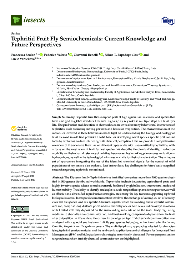 (PDF) Tephritid Fruit Fly Semiochemicals: Current Knowledge and Future ...