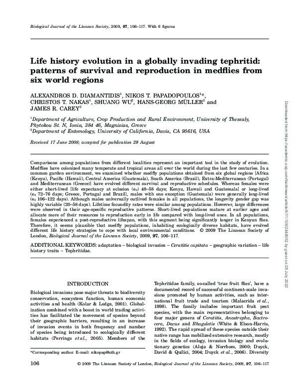 (PDF) Life history evolution in a globally invading tephritid: patterns ...