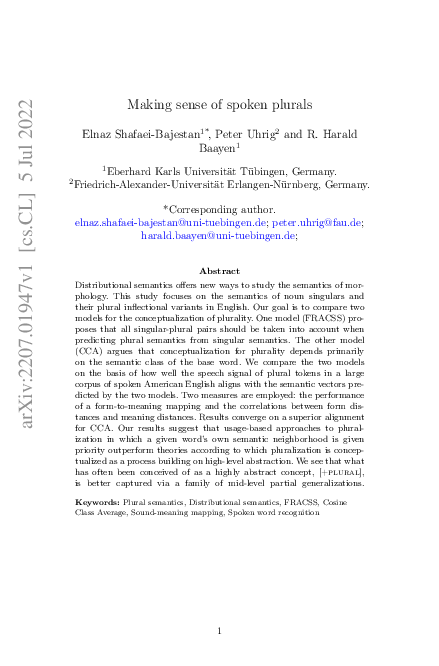 (PDF) Making sense of spoken plurals