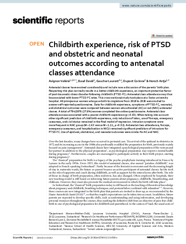 (PDF) Childbirth experience, risk of PTSD and obstetric and neonatal ...