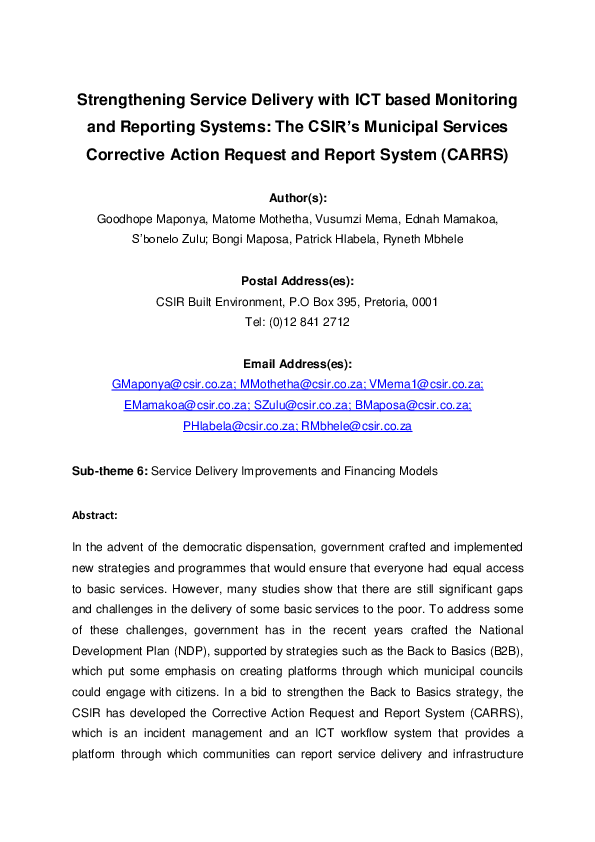 (PDF) Strengthening Service Delivery with ICT based Monitoring and ...