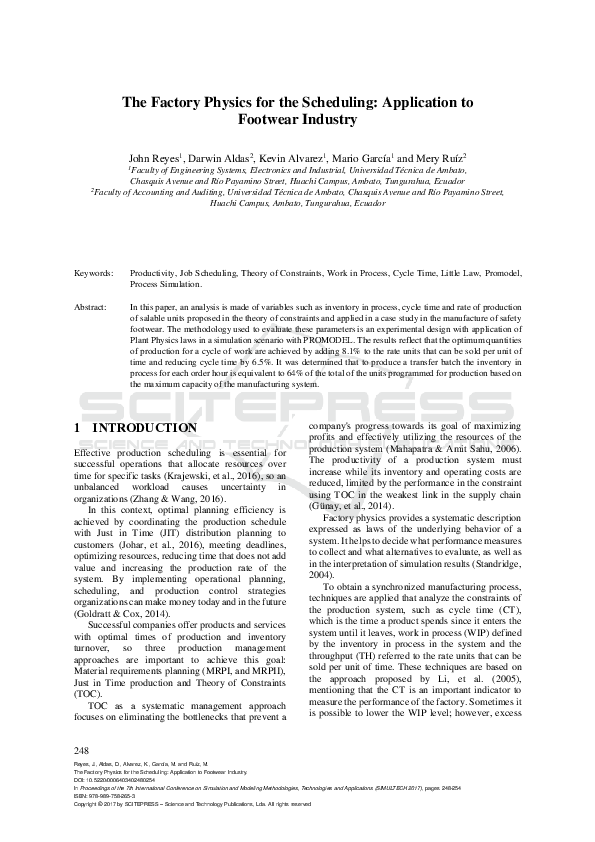 (PDF) The Factory Physics for the Scheduling: Application to Footwear ...