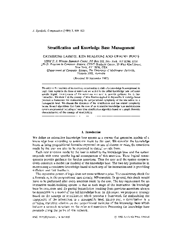 (PDF) Stratification and knowledge base management