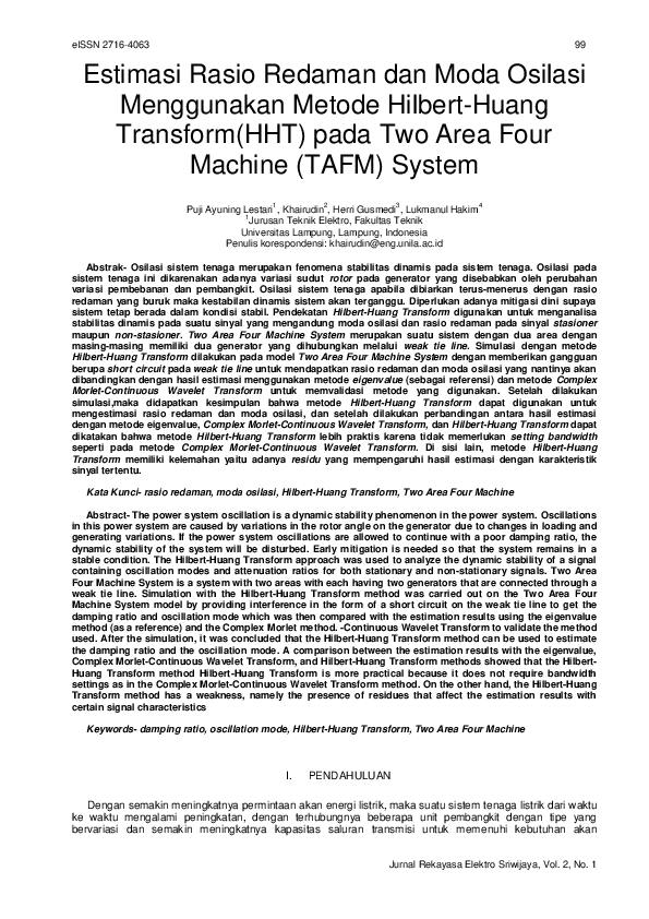 (PDF) Estimasi Rasio Redaman dan Moda Osilasi Menggunakan Metode ...