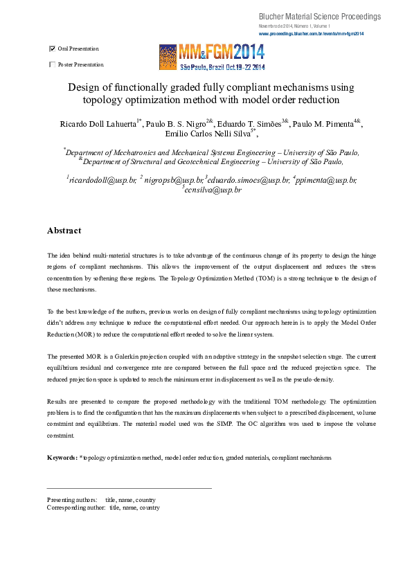 (PDF) Design of functionally graded fully compliant mechanisms using topology optimization ...