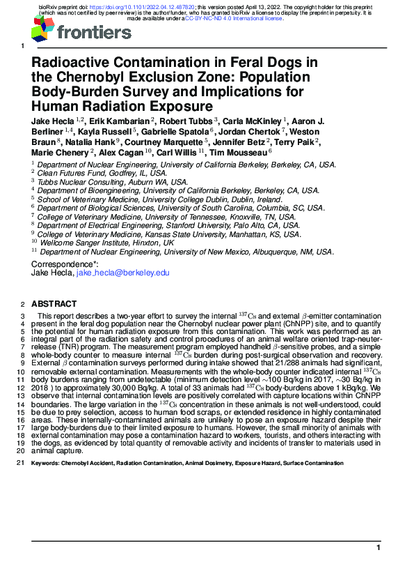 (PDF) Radioactive Contamination in Feral Dogs in the Chernobyl ...