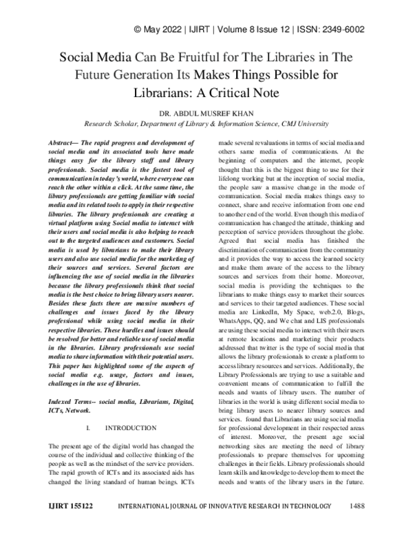 (PDF) Social Media Can Be Fruitful for The Libraries in The Future ...