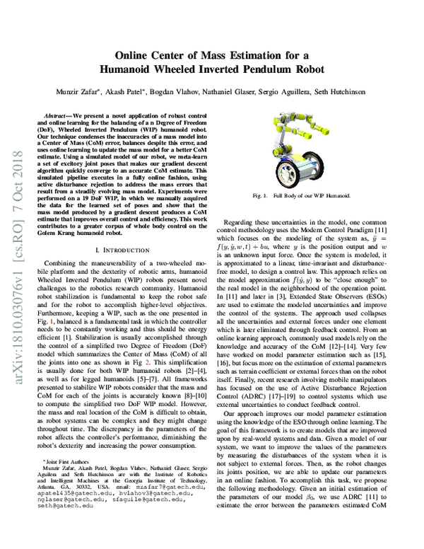 (PDF) Online Center of Mass Estimation for a Humanoid Wheeled Inverted ...