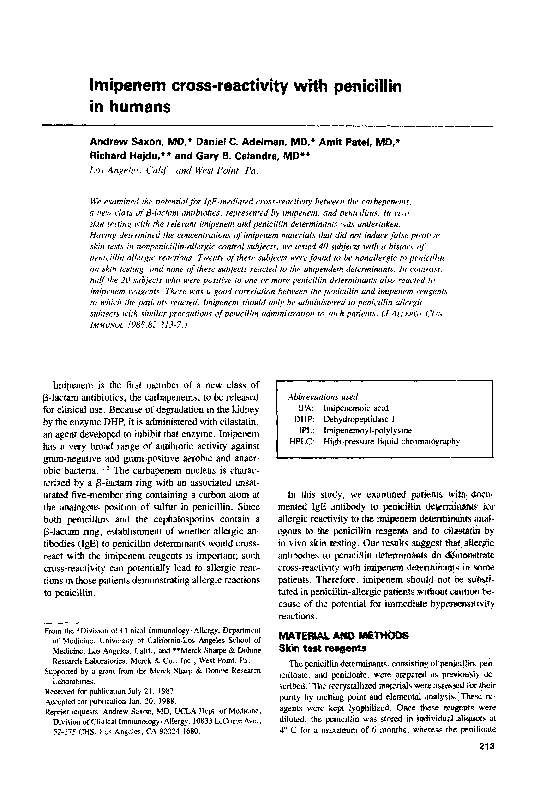 (PDF) Imipenem cross-reactivity with penicillin in humans | TE 103 ...