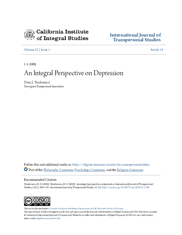 (PDF) An Integral Perspective on Depression