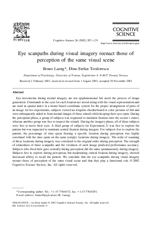 (PDF) Eye scanpaths during visual imagery reenact those of perception of the same visual scene ...