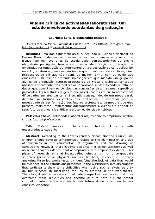 (PDF) Critical analysis of laboratory activities : a study with undergraduate students