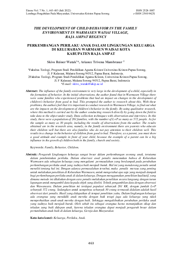 (PDF) Perkembangan Perilaku Anak Dalam Lingkungan Keluarga DI Kelurahan ...