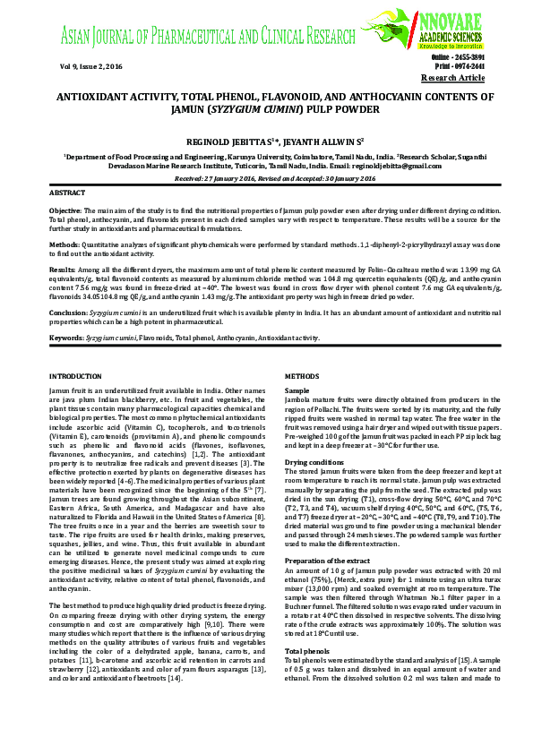 (PDF) Antioxidant Activity, Total Phenol, Flavonoid, and Anthocyanin Contents of Jamun (Syzygium ...