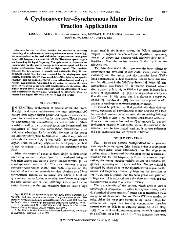 (PDF) A Cycloconverter - Synchronous Motor Drive for Traction Applications