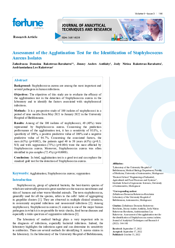 (PDF) Assessment of the Agglutination Test for the Identification of ...