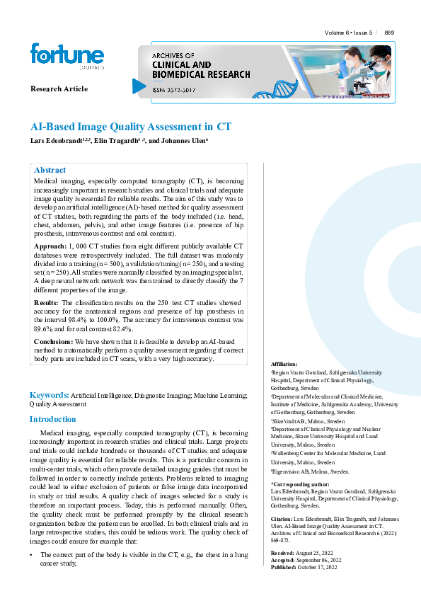 (PDF) AI-Based Image Quality Assessment in CT