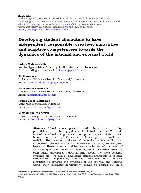 (PDF) Developing student characters to have independent, responsible ...
