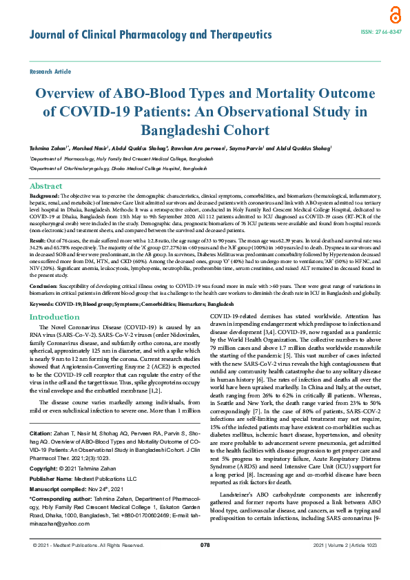 (PDF) Overview of ABO-Blood Types and Mortality Outcome of COVID-19 ...